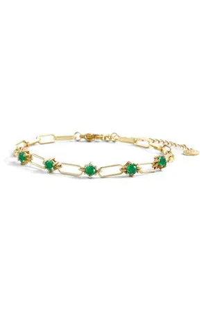 MINT & LILY Paperclip Bracelet With Gemstone Accents May Emerald/6.5"
